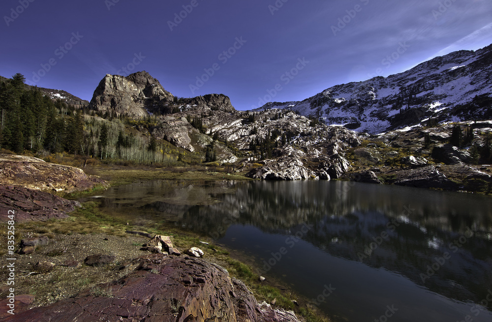 USA, Utah, Salt Lake County, Lake Blanche Trail, View of Lake Blanche ...
