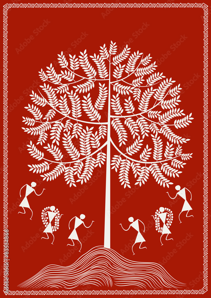 ' Dancing Under the Tree ' Ancient Indian Tribal Art - WARLI Stock ...