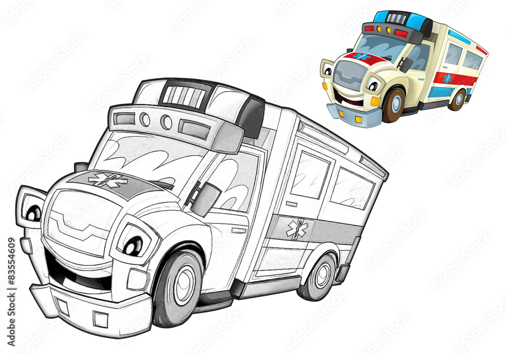 Cartoon ambulance - coloring page - illustration Stock Illustration ...