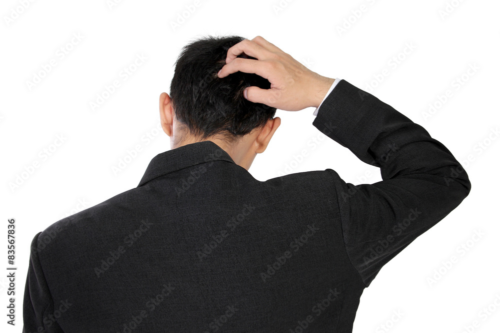 A man in suit scratching head in confusion, isolated on white Stock ...