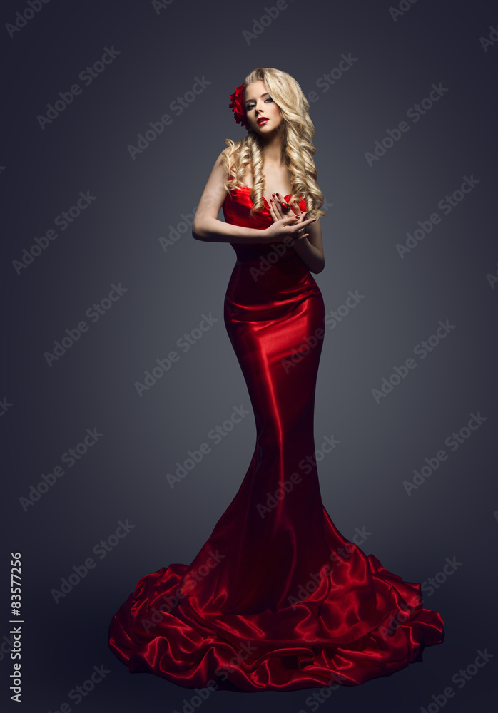 Fashion Model Red Dress, Stylish Woman in Elegant Beauty Gown Stock ...