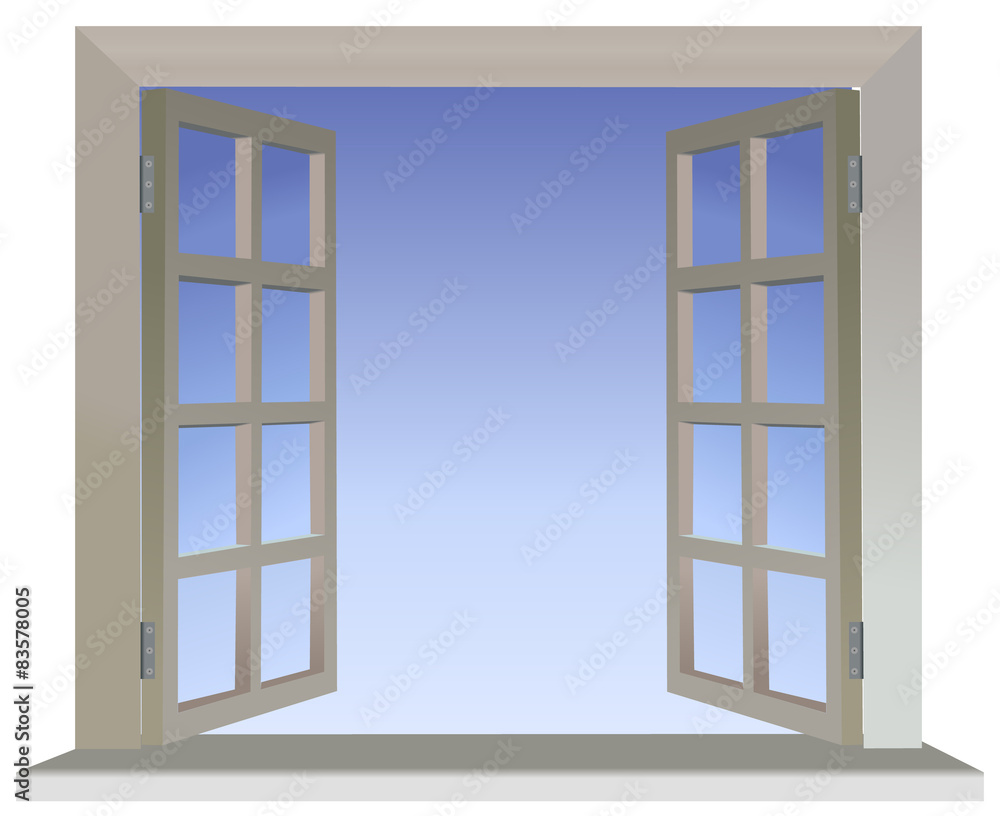 Vector version of opened divided window with blue background Stock ...