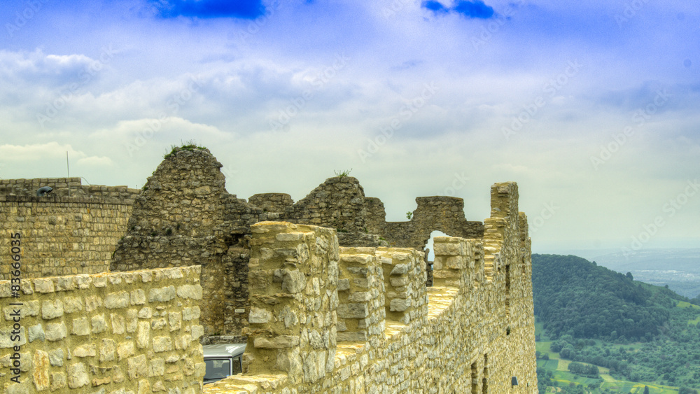 Teile einer Burgmauer mit Fenster in HDR Stock Photo | Adobe Stock