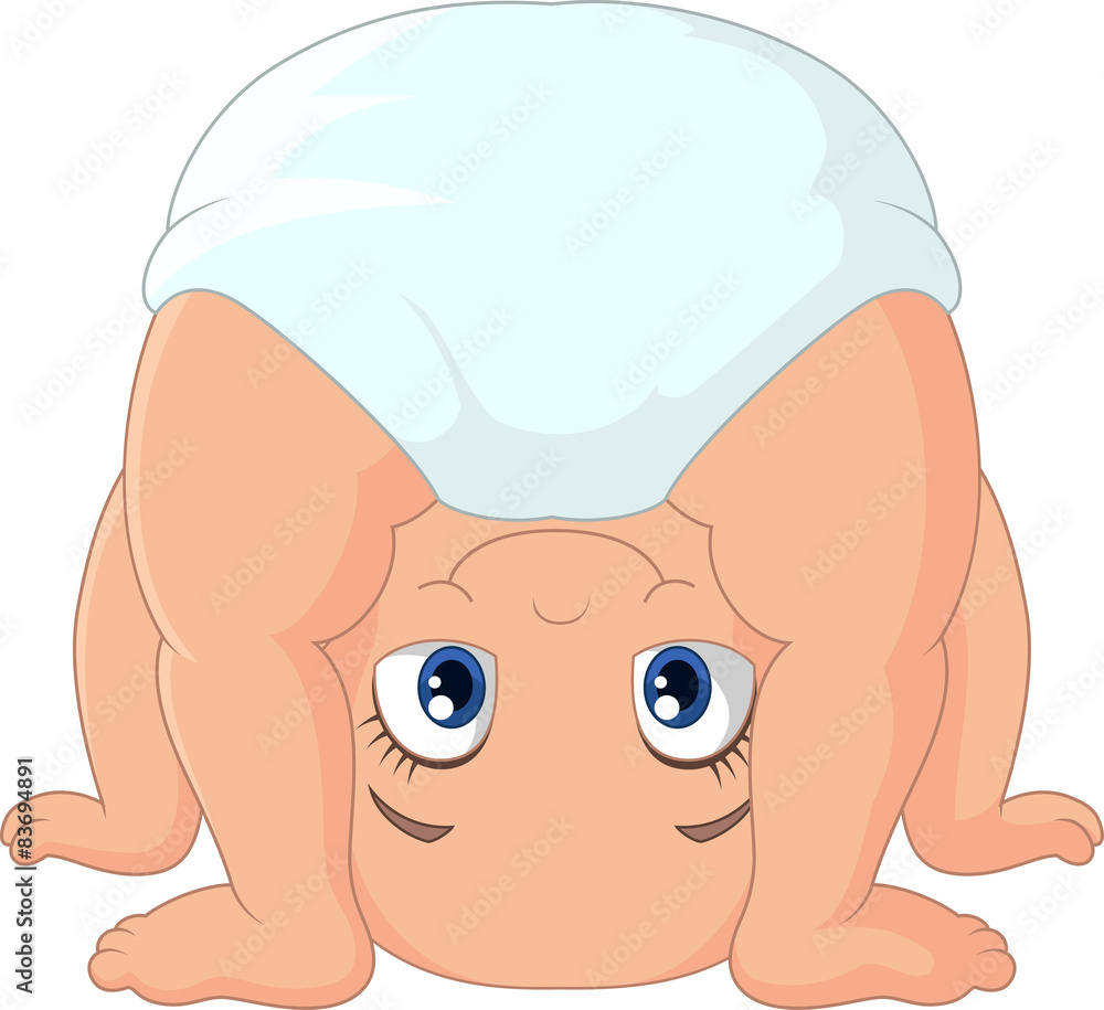 Cartoon baby girl playing upside down Stock Vector | Adobe Stock