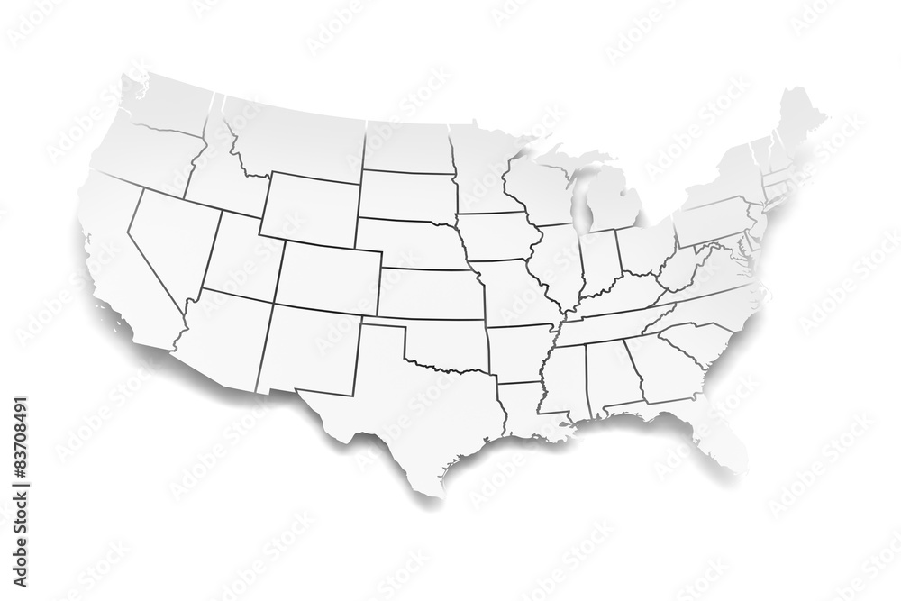 Paper map of USA with state borders ilustração do Stock | Adobe Stock