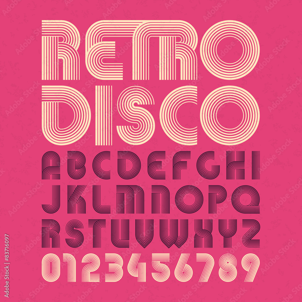 Retro disco style alphabet and numbers Stock Vector | Adobe Stock
