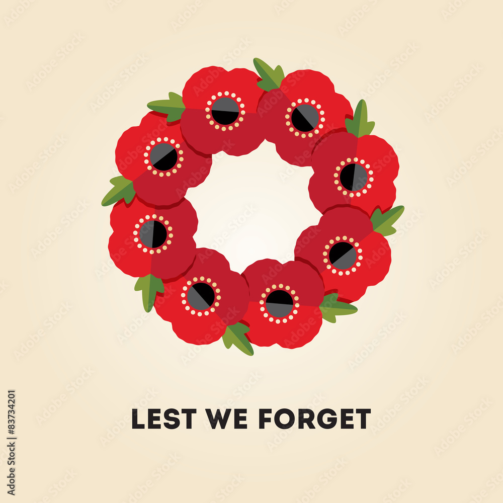 red poppies wreath anzac day and remembrance day Stock Vector | Adobe Stock