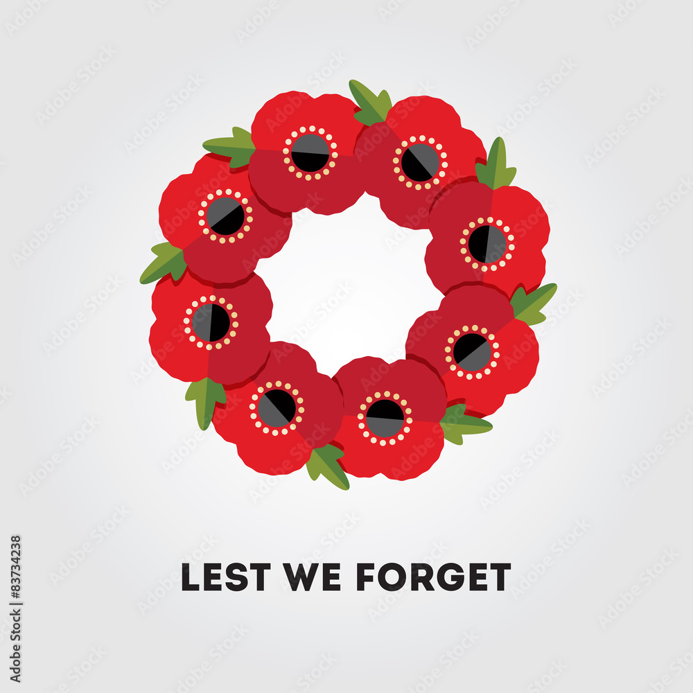 red poppies wreath anzac day remembrance day Stock Vector | Adobe Stock