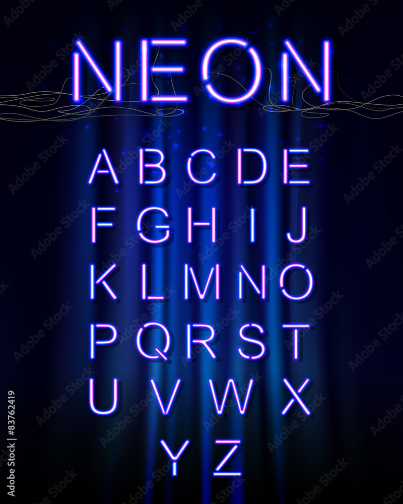 Neon glow alphabet. Stock Vector | Adobe Stock