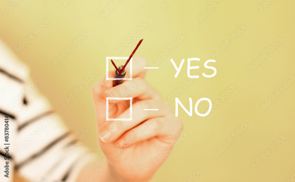 hand writing a check mark yes no Stock Photo | Adobe Stock