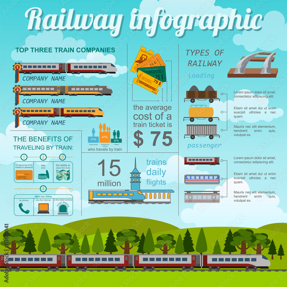 Railway infographic. Set elements for creating your own infograp Stock ...
