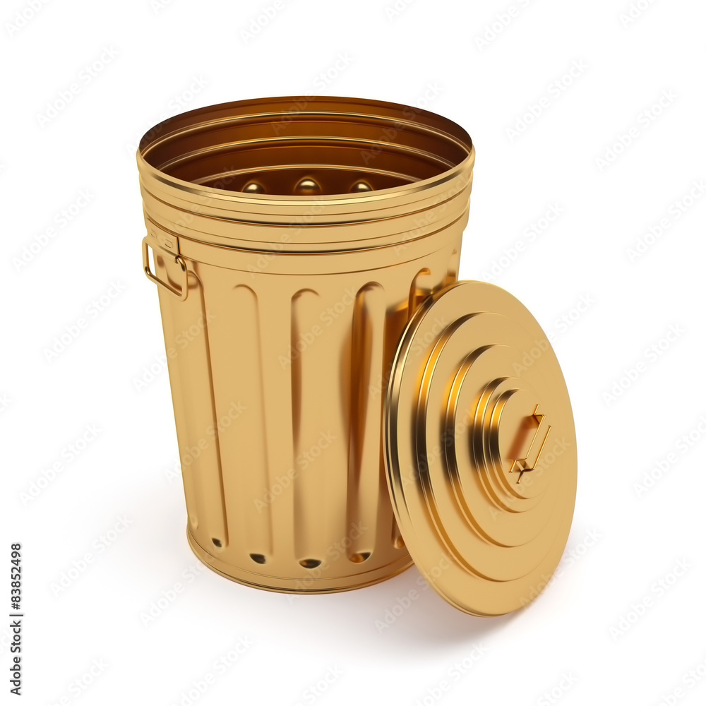 Golden opened trash can isolated on white background Stock-Illustration ...