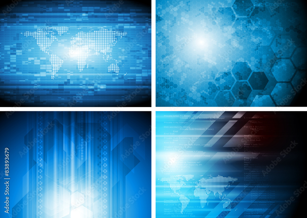 Set of abstract blue technology backgrounds. Raster art design Stock ...