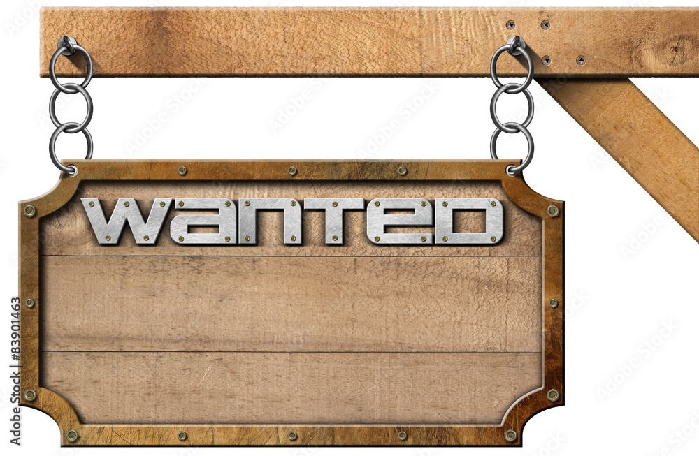 Wanted - Wood and Metal Sign with Chain Stock Illustration | Adobe Stock