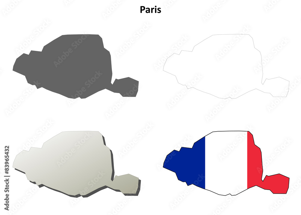 Paris (Ile-de-France) outline map set เวกเตอร์สต็อก | Adobe Stock