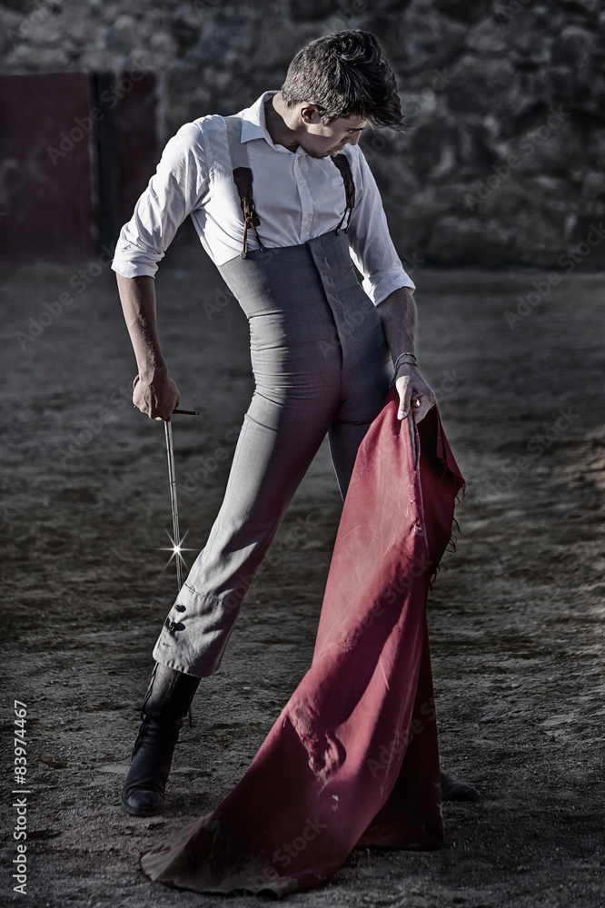 Torero dressed with campero outfit, with cape and sword in hand Stock ...