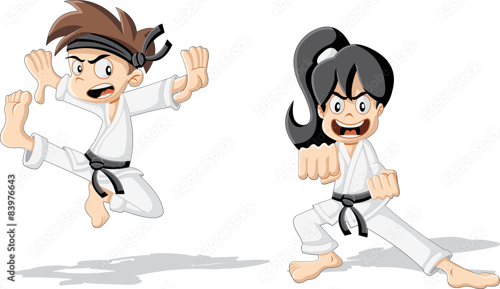 Cartoon karate kids training karate Stock Vector | Adobe Stock