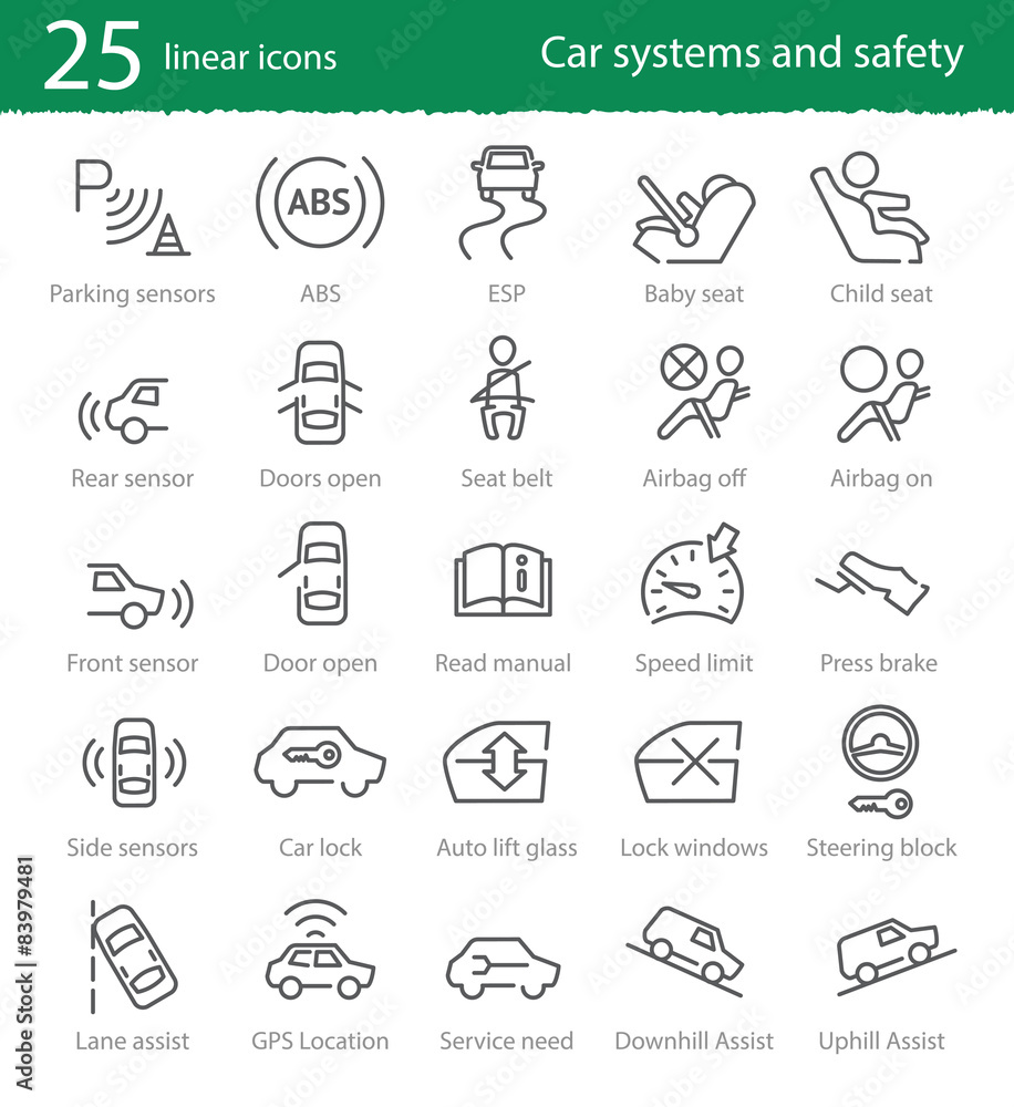 Vector car interface and electronic safety systems icons. Stock Vector ...