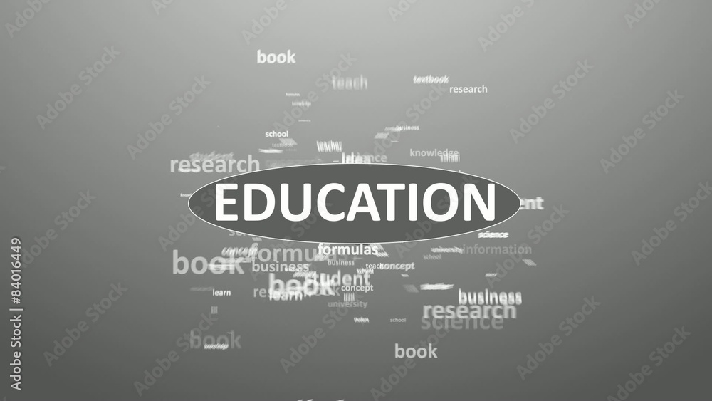 EDUCATION. Word collage on white background. Animation with different ...