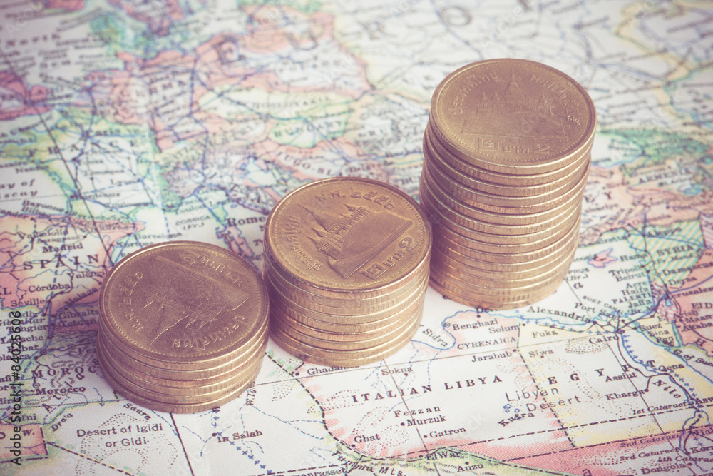coin and a map with filter effect retro vintage style Stock Photo ...