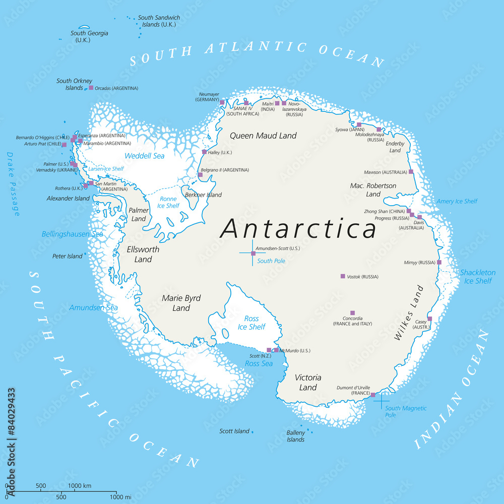 Antarctica Political Map Stock Vector | Adobe Stock