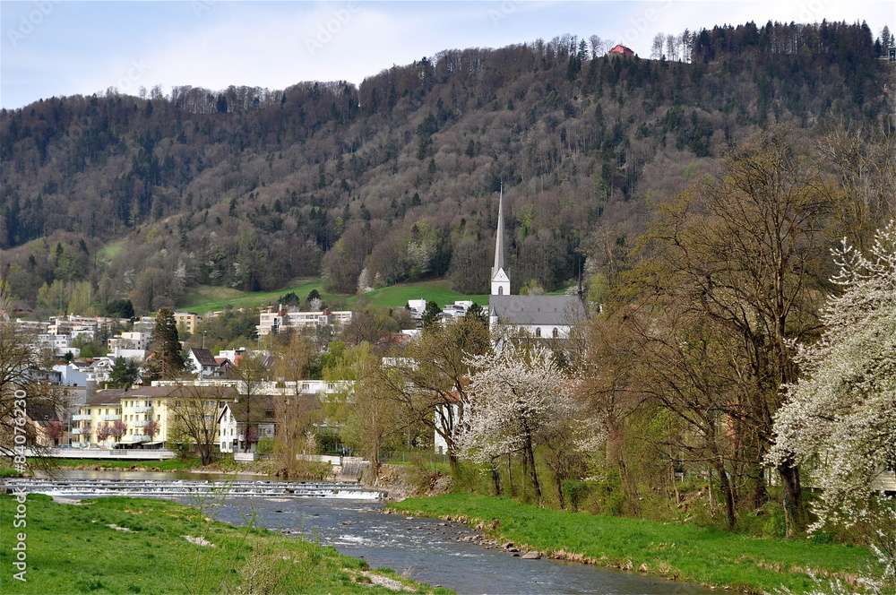 Blick auf Adliswil mit Fluss Sihl, Schweiz Stock-Foto | Adobe Stock