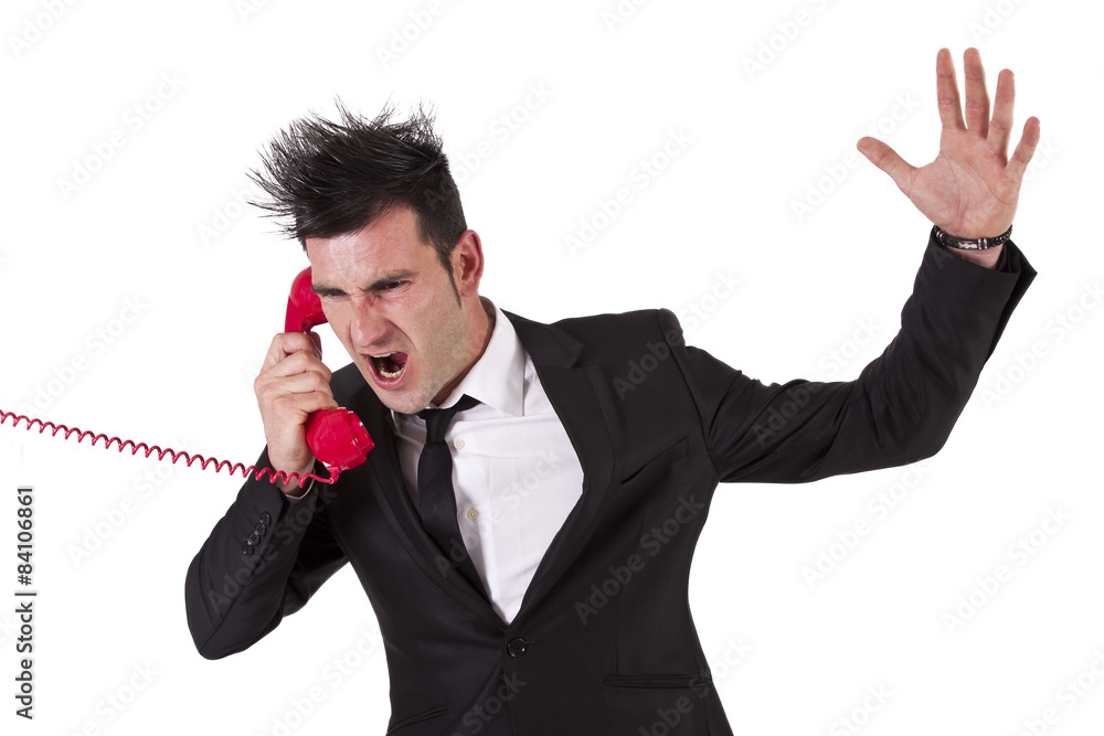 man in suit yelling on the phone Stock Photo | Adobe Stock
