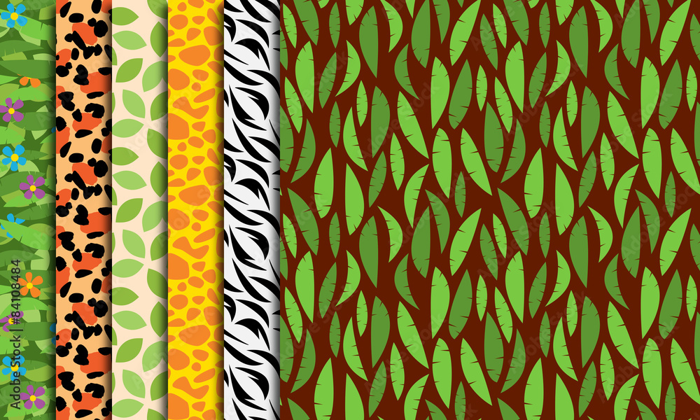 Seamless, Tileable Jungle Themed Background Patterns Stock Vector ...