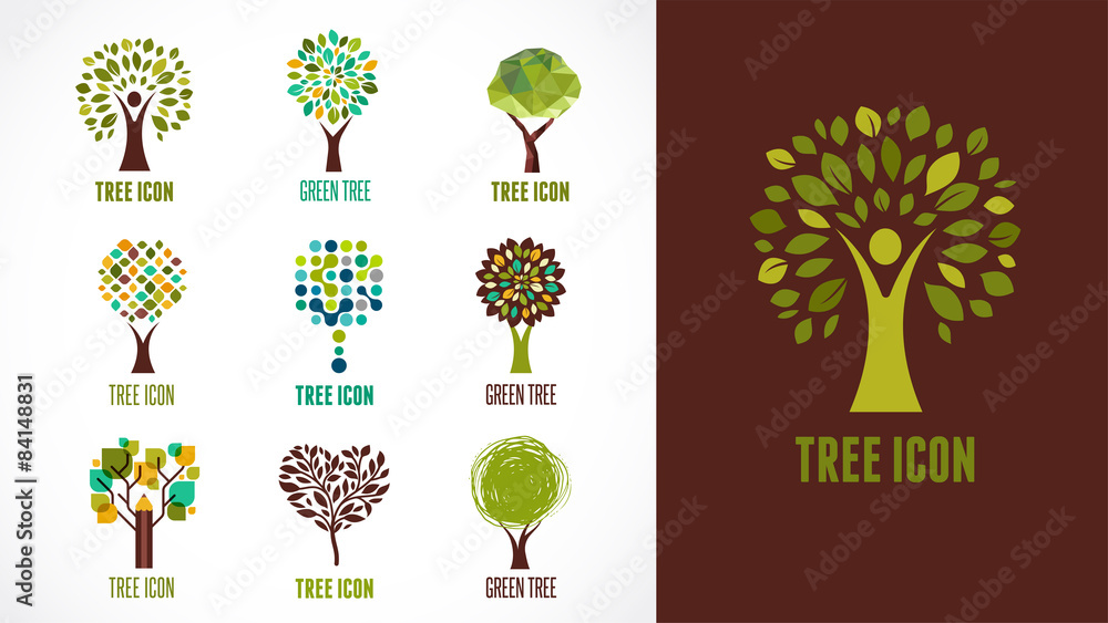 Collection of green tree - logos and icons Stock Vector | Adobe Stock