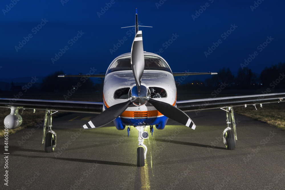Small private single-engine piston aircraft on runway Stock Photo ...