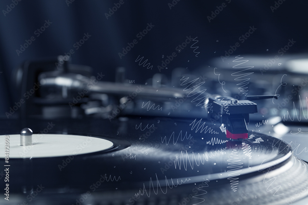 Turntable playing music with hand drawn cross lines Stock Photo | Adobe ...