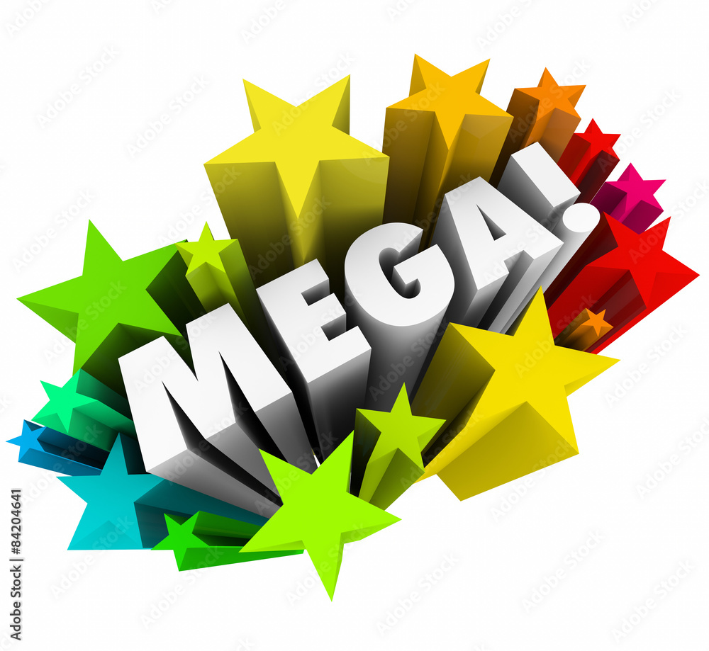 Mega Big Huge Word Stars Gigantic Great Response Sale Stock ...