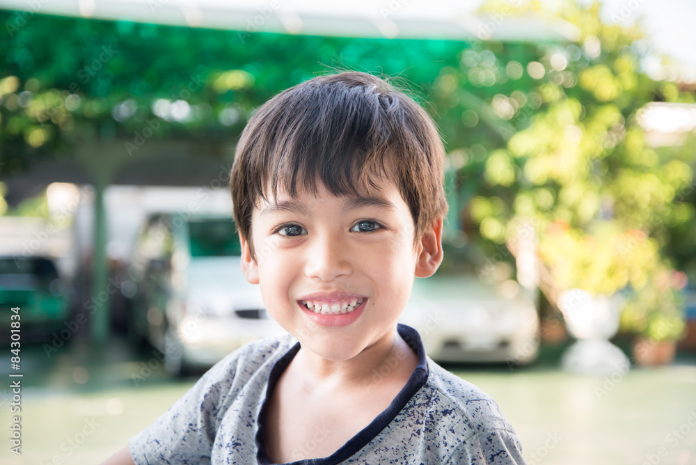 Little boy smiling portrait with happy face on white background Stock ...
