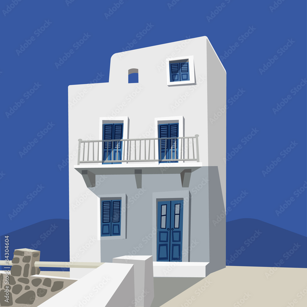 Hand drawn greek house, vector illustration background Stock Vector ...