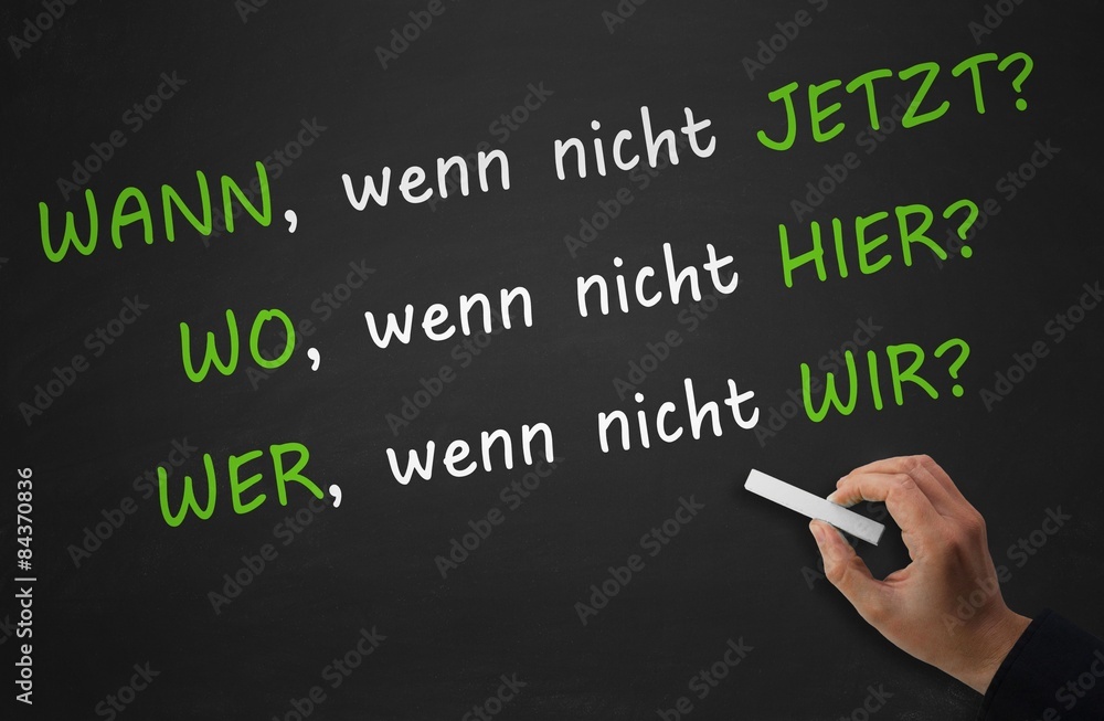 Wann, wo, wer? - jetzt, hier, wir! Stock-Foto | Adobe Stock