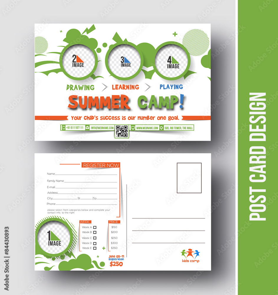 Summer Camp Postcard Design vector template for Opening invitation ...