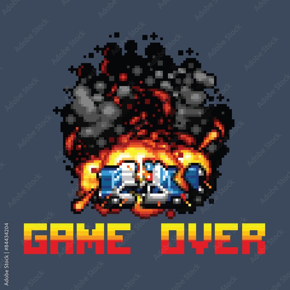 police car explosion and game over message retro pixel art Stock Vector ...
