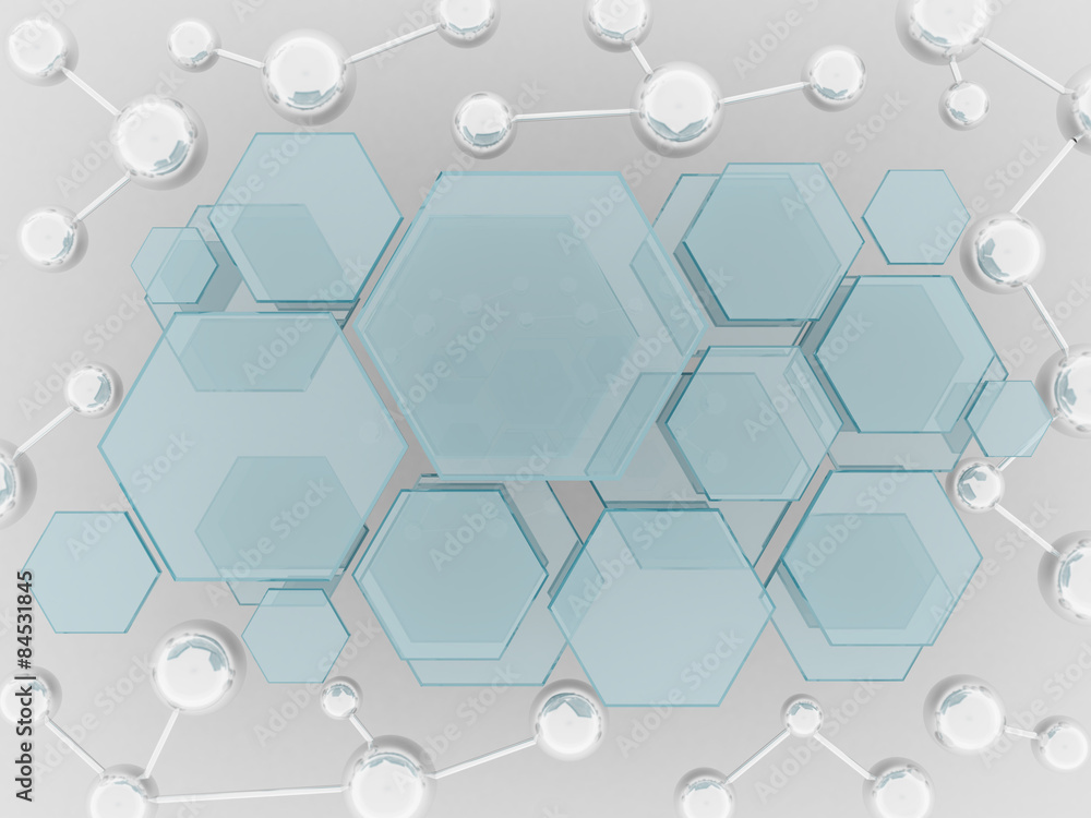 silver molecule and hexagon glass science background Stock Illustration ...