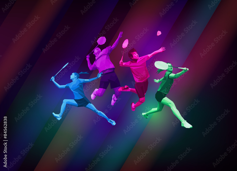 Sports poster with badminton players Stock Vector | Adobe Stock