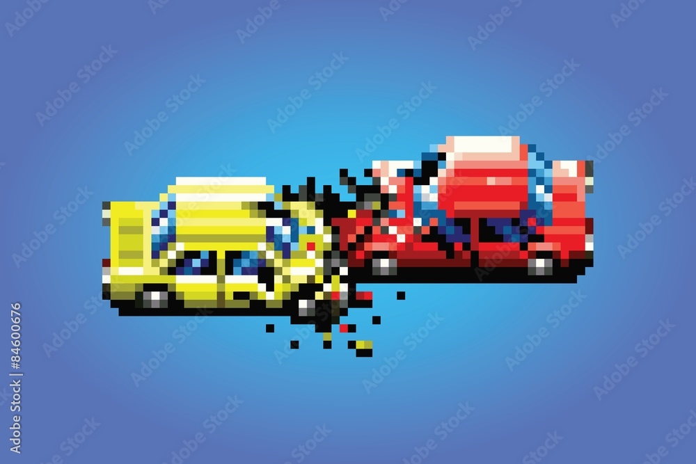 car crash accident pixel art game style illustration Stock Vector ...