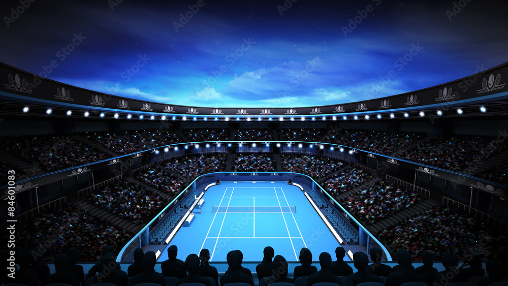 tennis stadium with night sky and spotlights Stock Illustration | Adobe ...