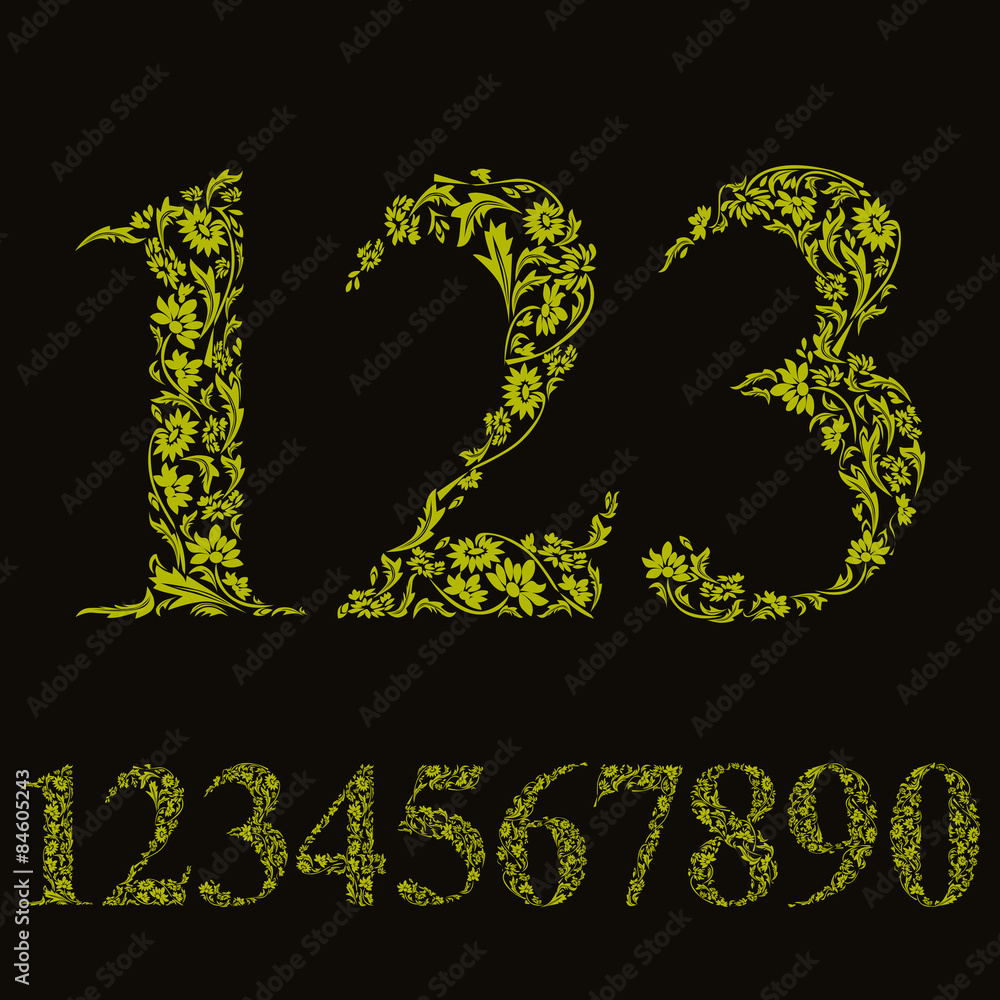 Beautiful floral numbers set, vector numerals. Stock Vector | Adobe Stock