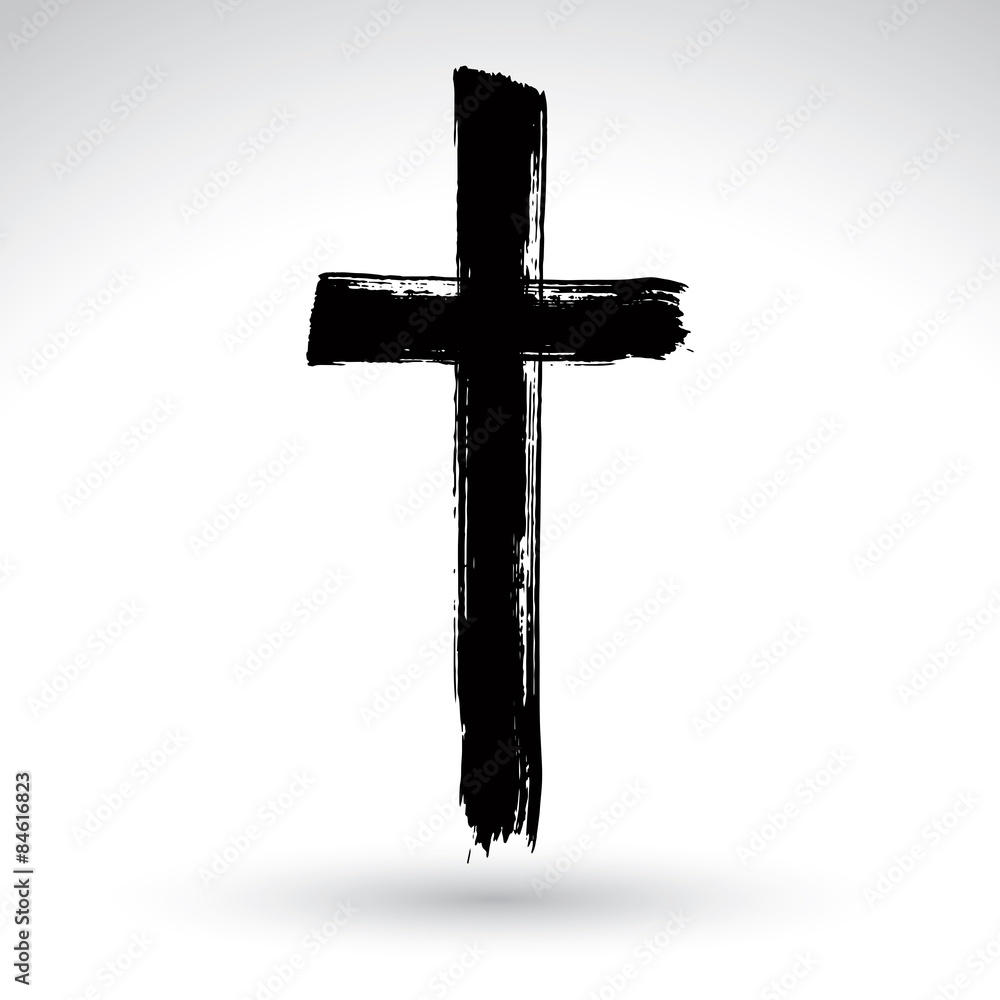 Hand drawn black grunge cross icon, simple Christian cross sign, Stock ...