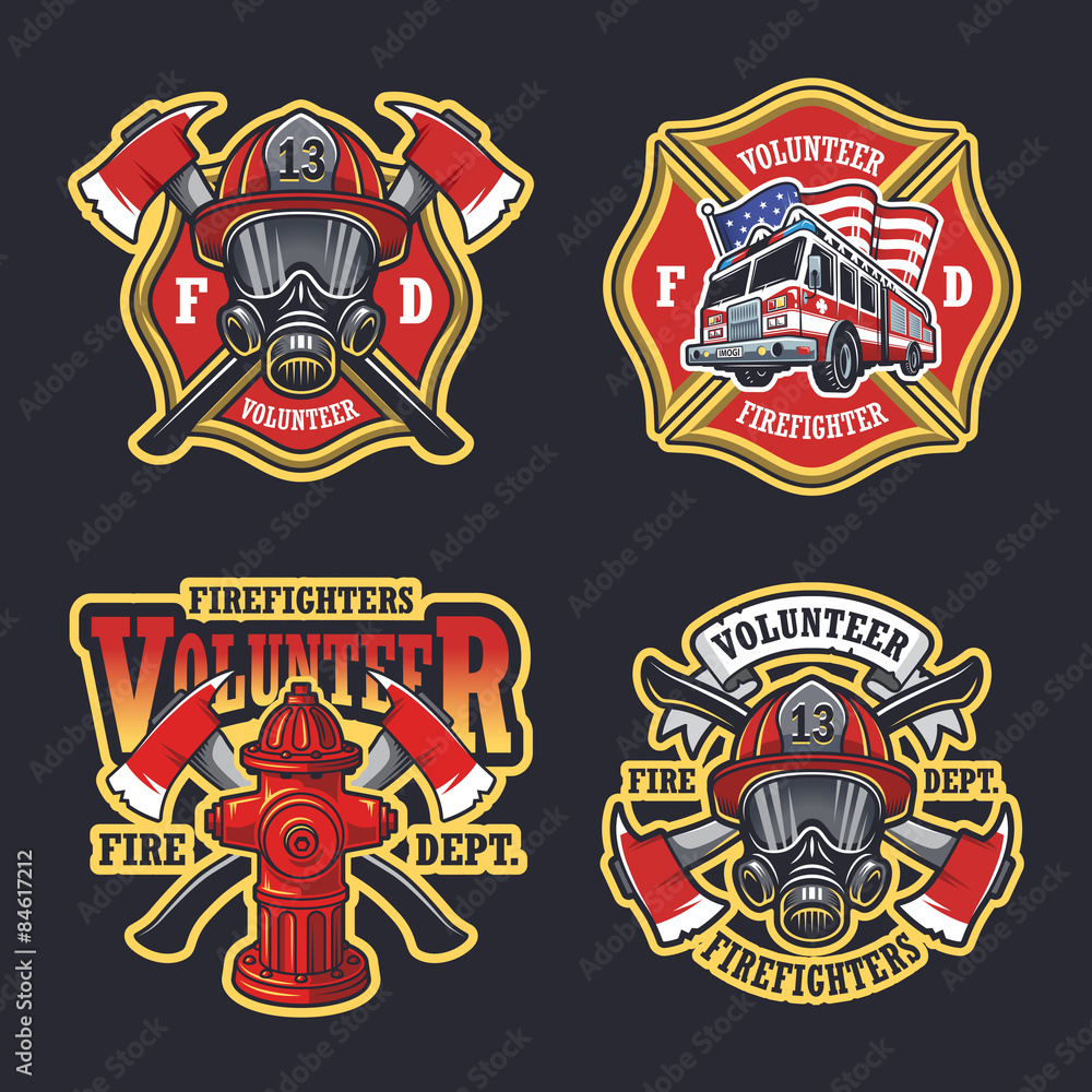 Set of firefighter emblems Stock Vector | Adobe Stock