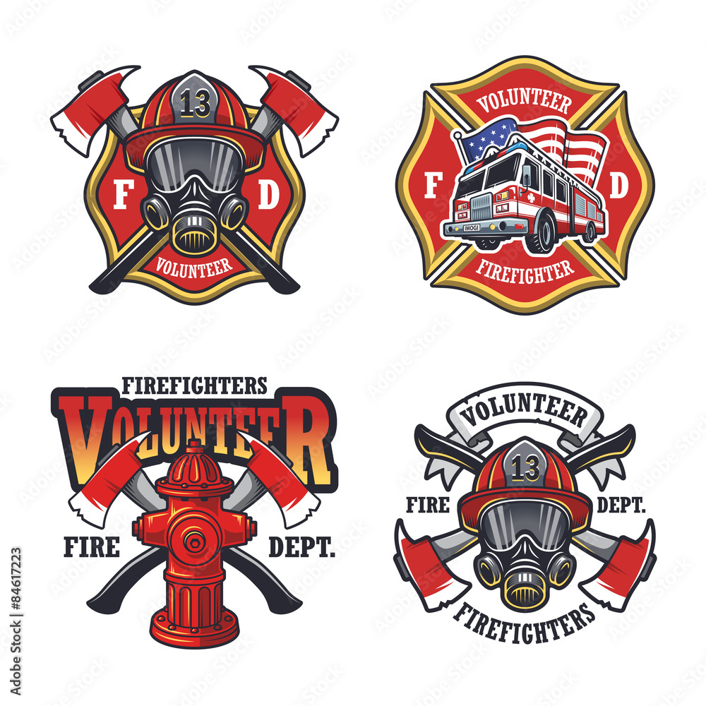 Set of firefighter emblems Stock Vector | Adobe Stock