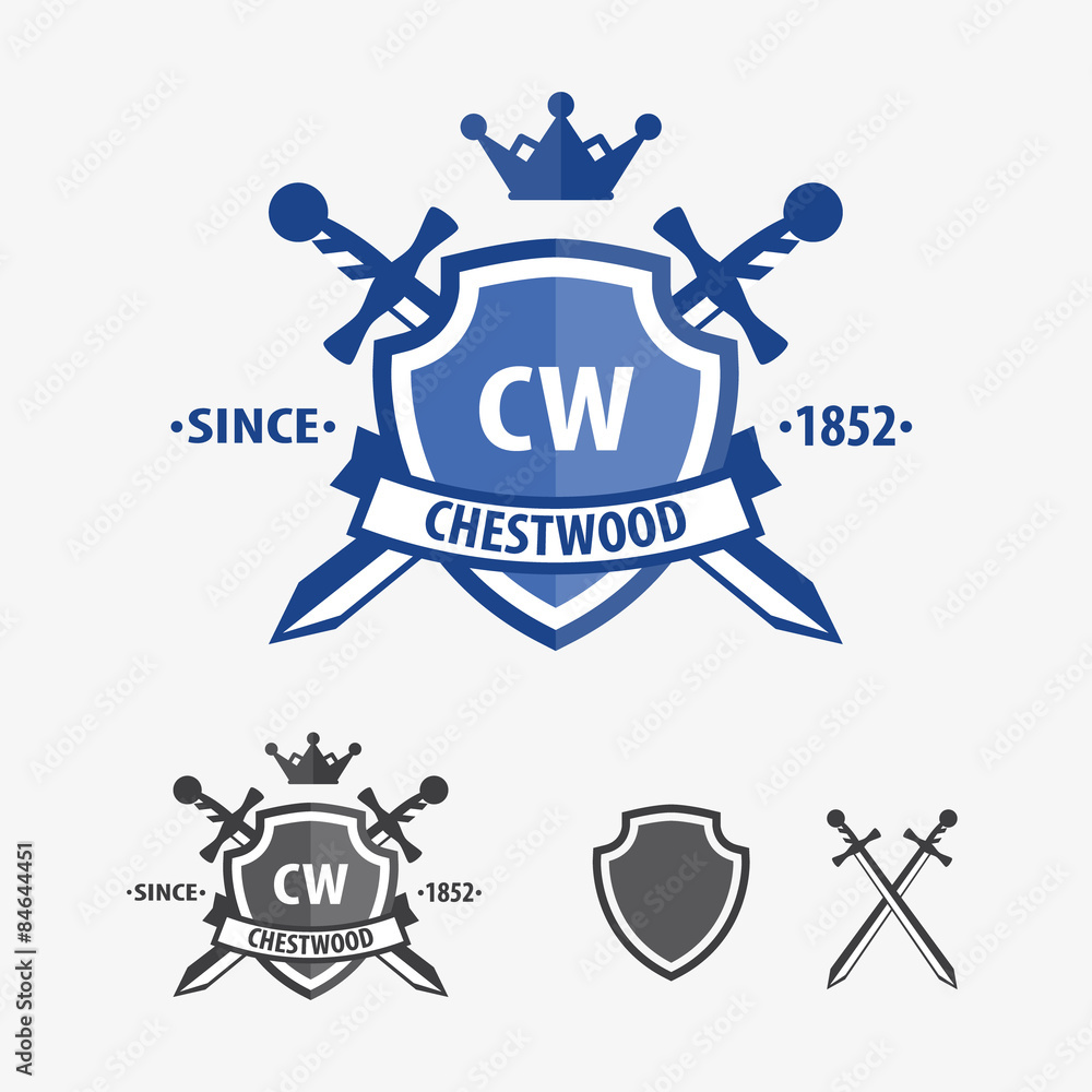 Retro sword badges and shields logo design elements Stock Vector ...