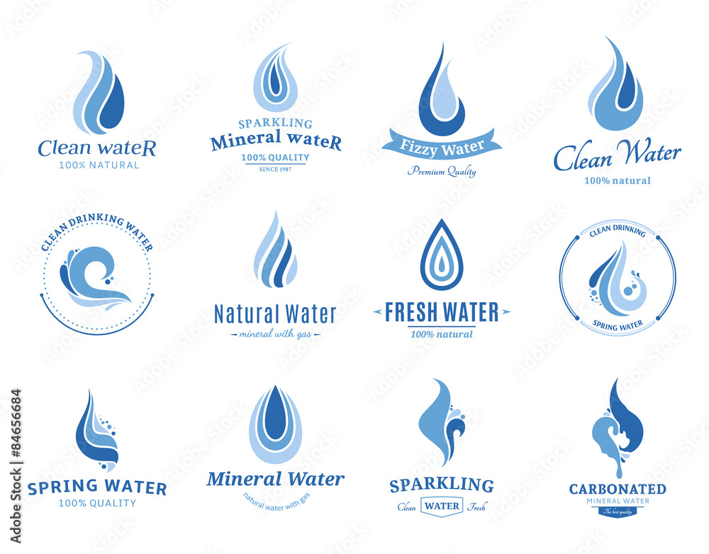 Water Logos, Label, Icons and Design Elements Stock Vector | Adobe Stock