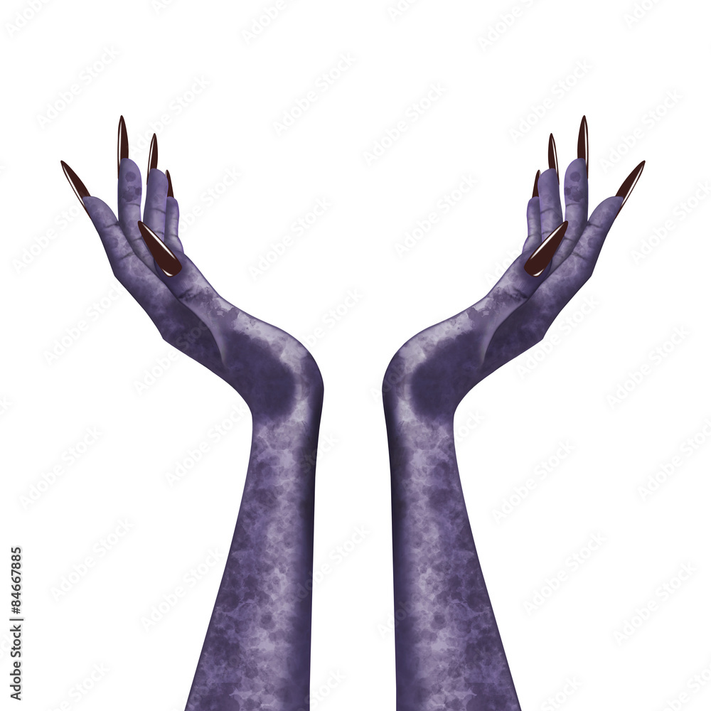 Isolated monstrous scary evil witch hands with long claws illustration ...
