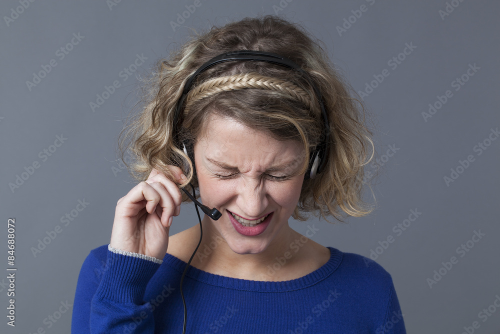 annoyed young female professional working for a customer service with ...