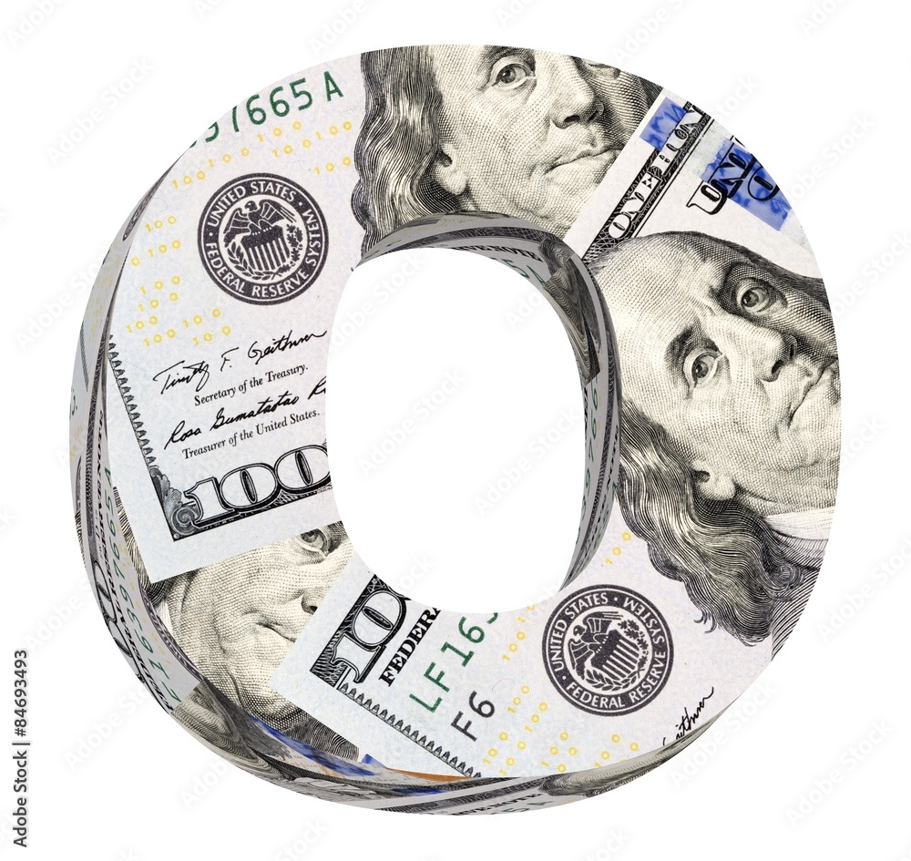 One letter from dollar bill alphabet set isolated over white. Stock ...